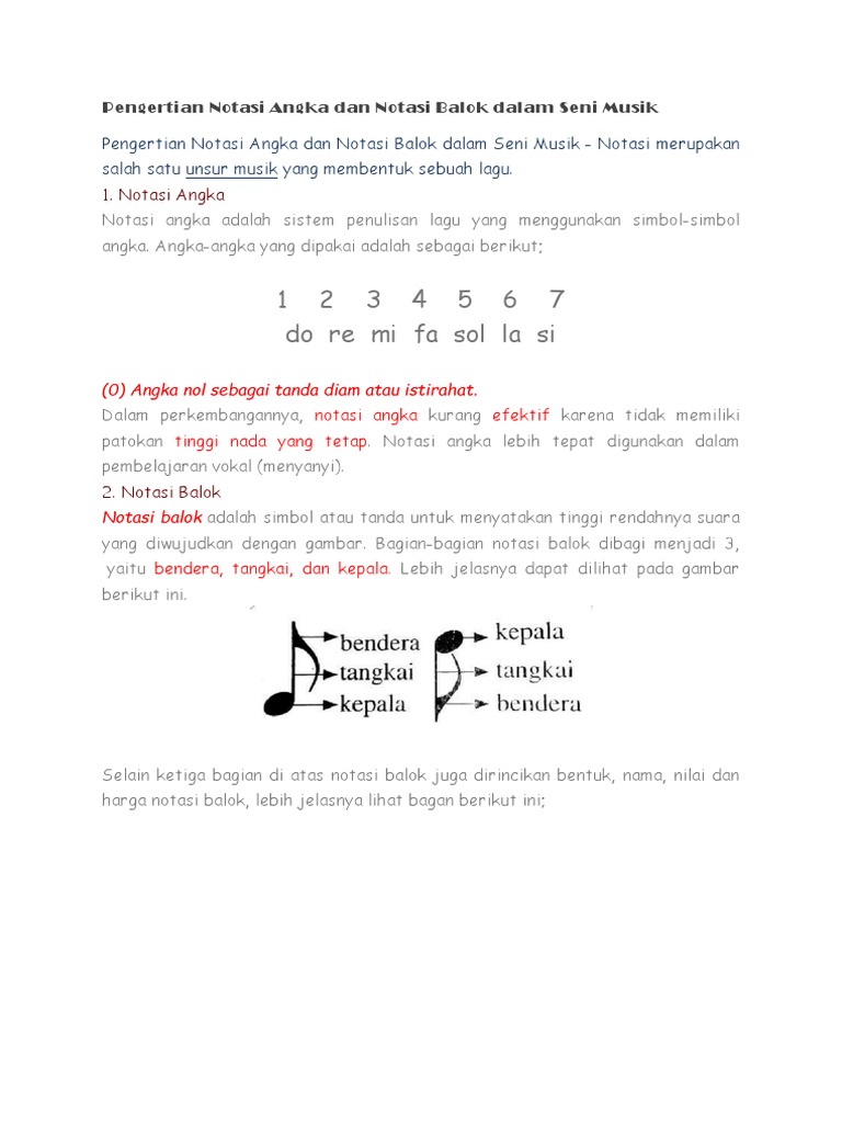 Pengertian Notasi Angka Dan Notasi Balok Dalam Seni Musik | PDF