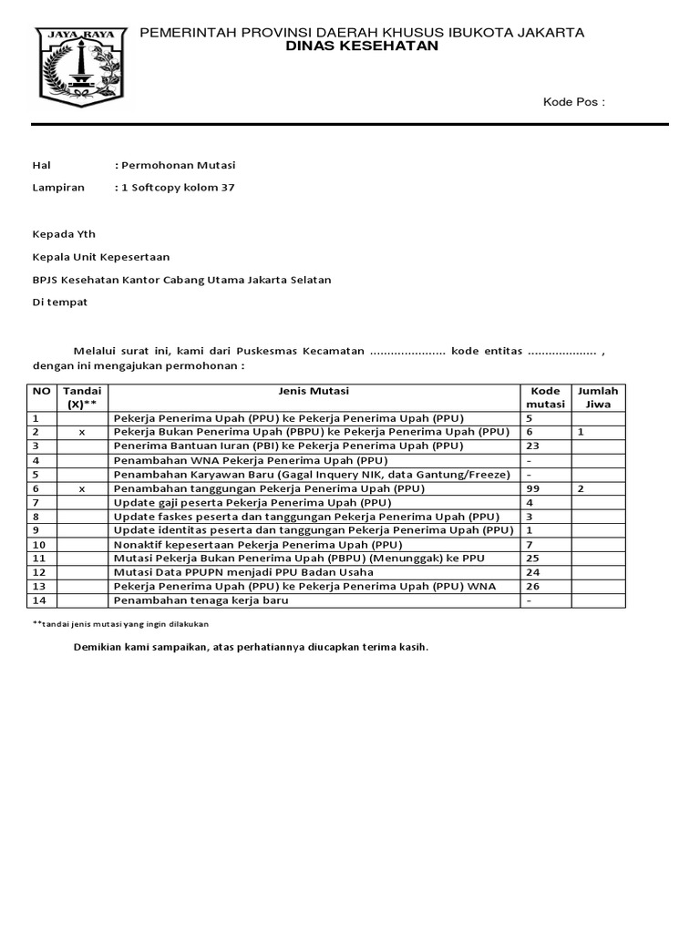 Format Surat Permohonan Mutasi Manual | PDF