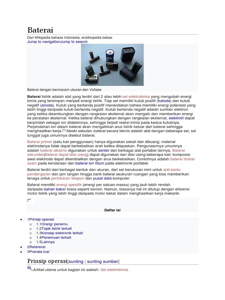 PRINSIP OPERASI BATERAI | PDF