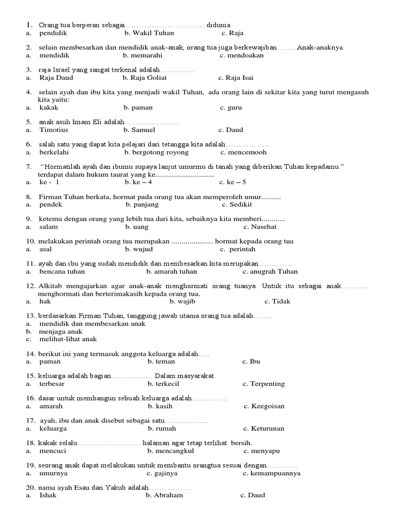Soal Agama Kristen Kelas 2 Semester 1 | PDF
