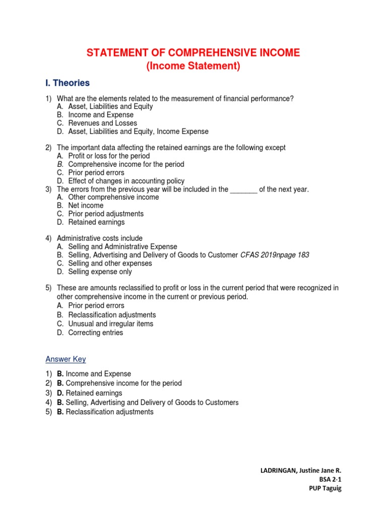 Statement of Comprehensive Income Test Bank | PDF | Retained Earnings ...