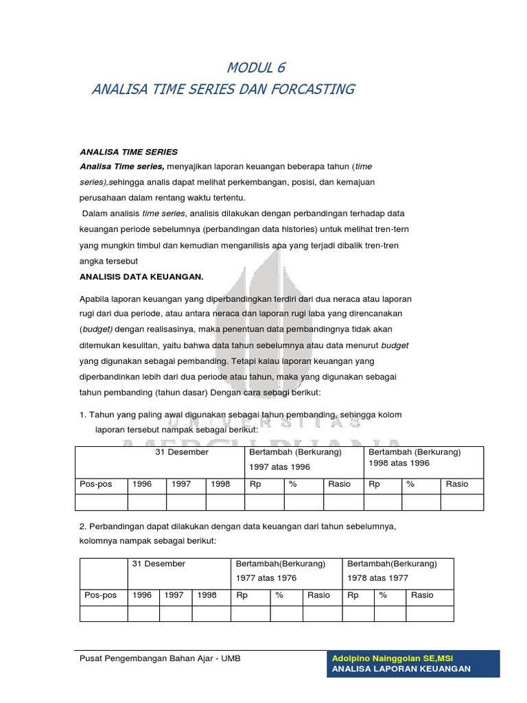 Modul - 6 Analisis Time Series Dan Forcasting | PDF | Pengelolaan ...