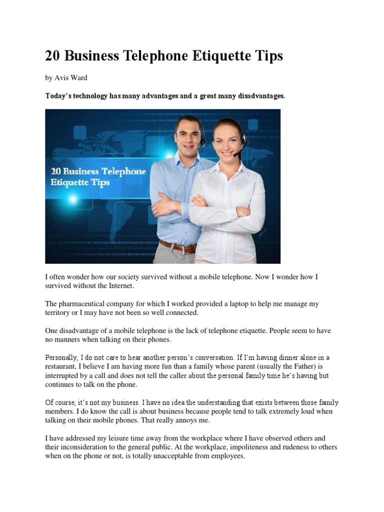 20 Business Telephone Etiquette Tips | PDF | Telephone | Voicemail 20 Business Telephone Etiquette Tips | PDF | Telephone | Voicemail