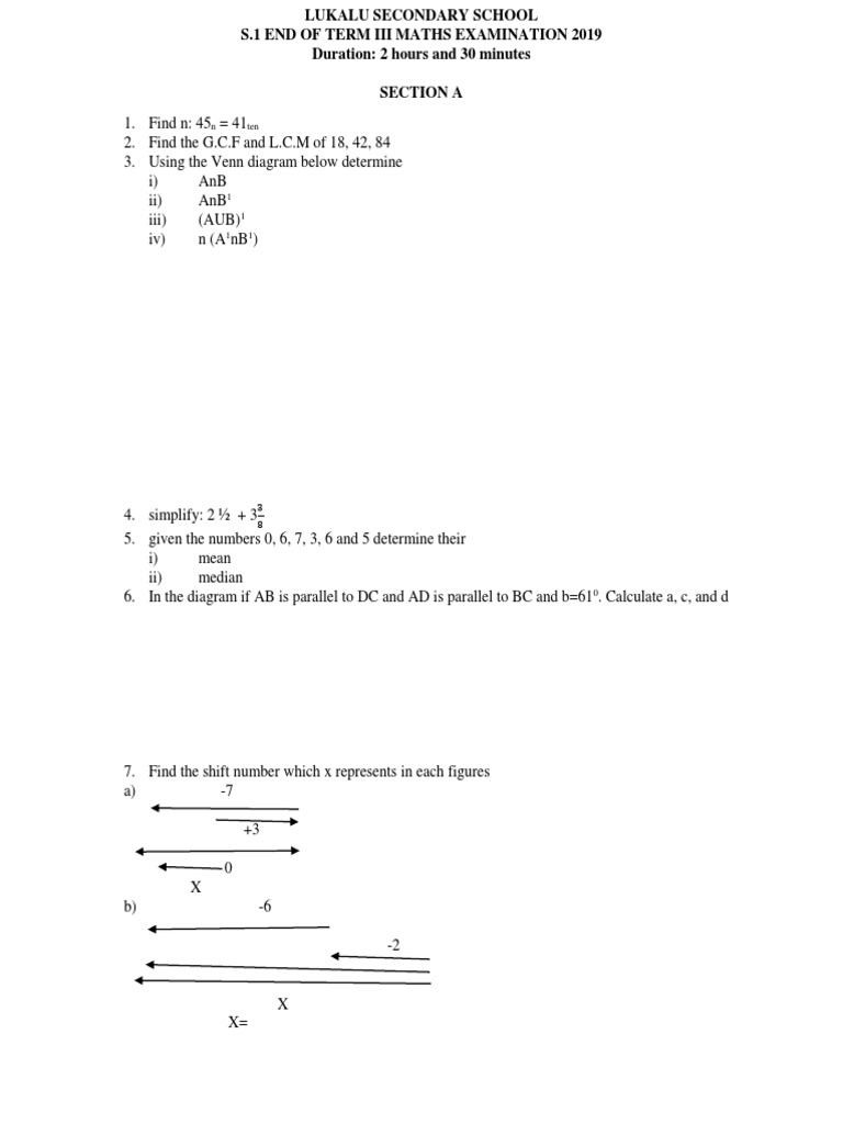 S.1 Maths | PDF | Mathematical Analysis | Geometry