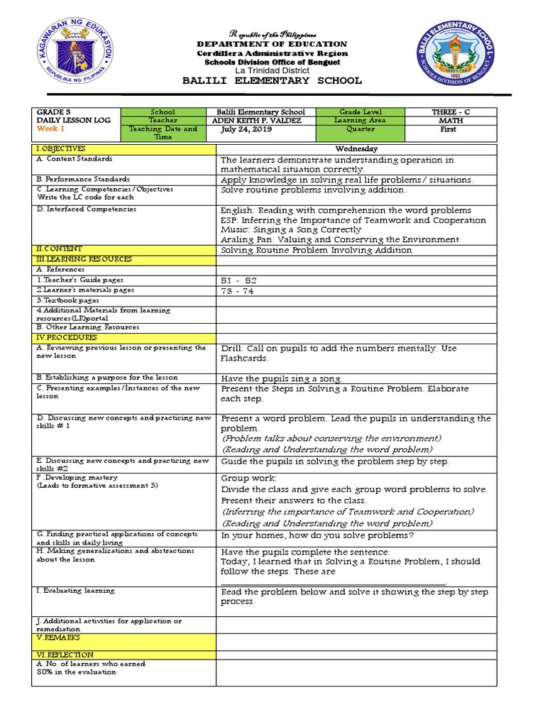 Sample Daily Lesson Log | PDF | Learning | Teachers