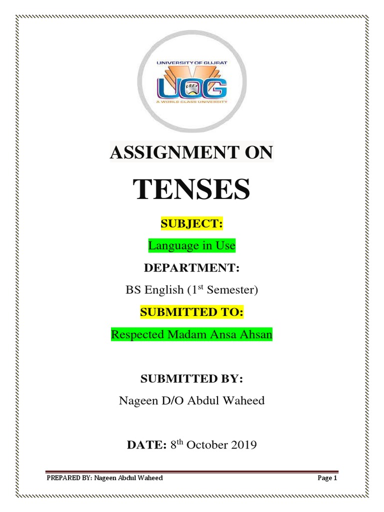 Assignment On Tenses | PDF | Perfect (Grammar) | Verb