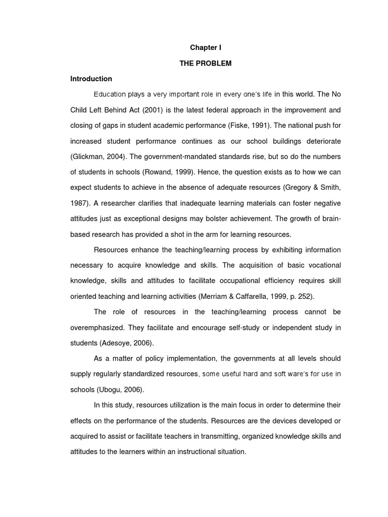 Lack of Learning Resources As A Factor in The Academic Performances of ...