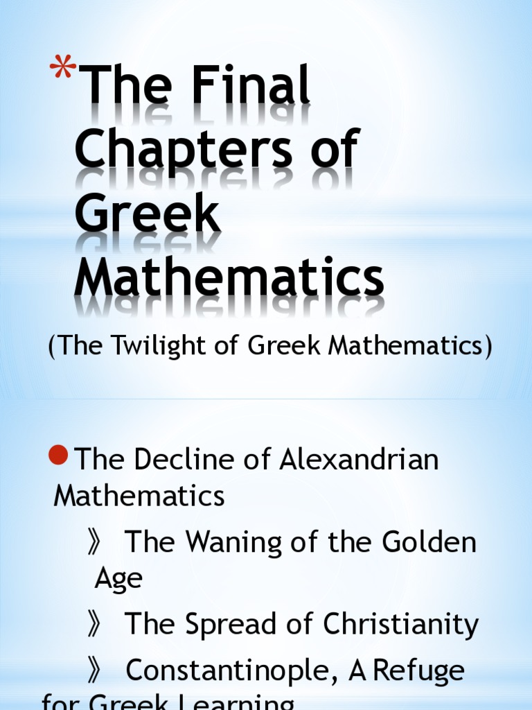 Final Chapter of Greek Mathematics | PDF