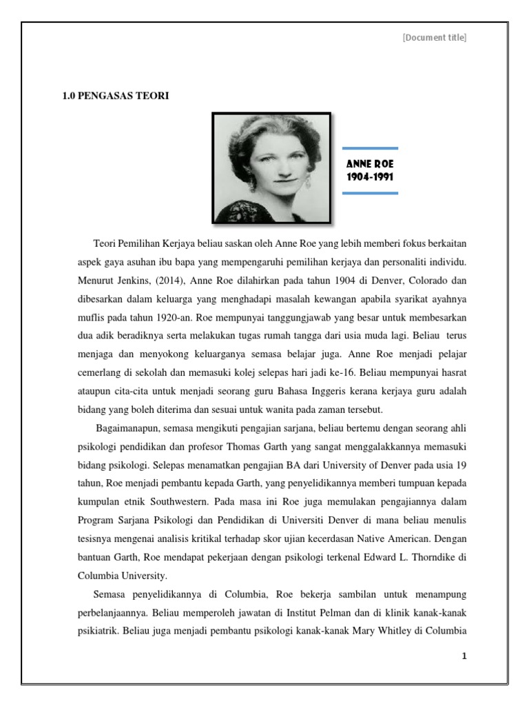 Teori Pemilihan Kerjaya Anne Roe | PDF