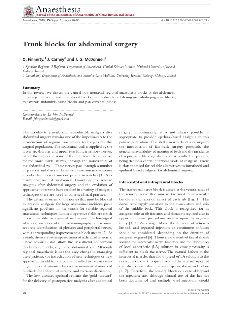 Trunk Blocks 2010 PDF | PDF | Anesthesia | Analgesic