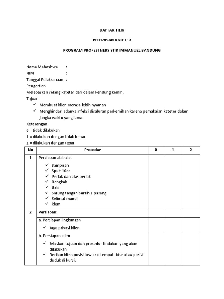 Daftar Tilik Pelepasan Kateter | PDF