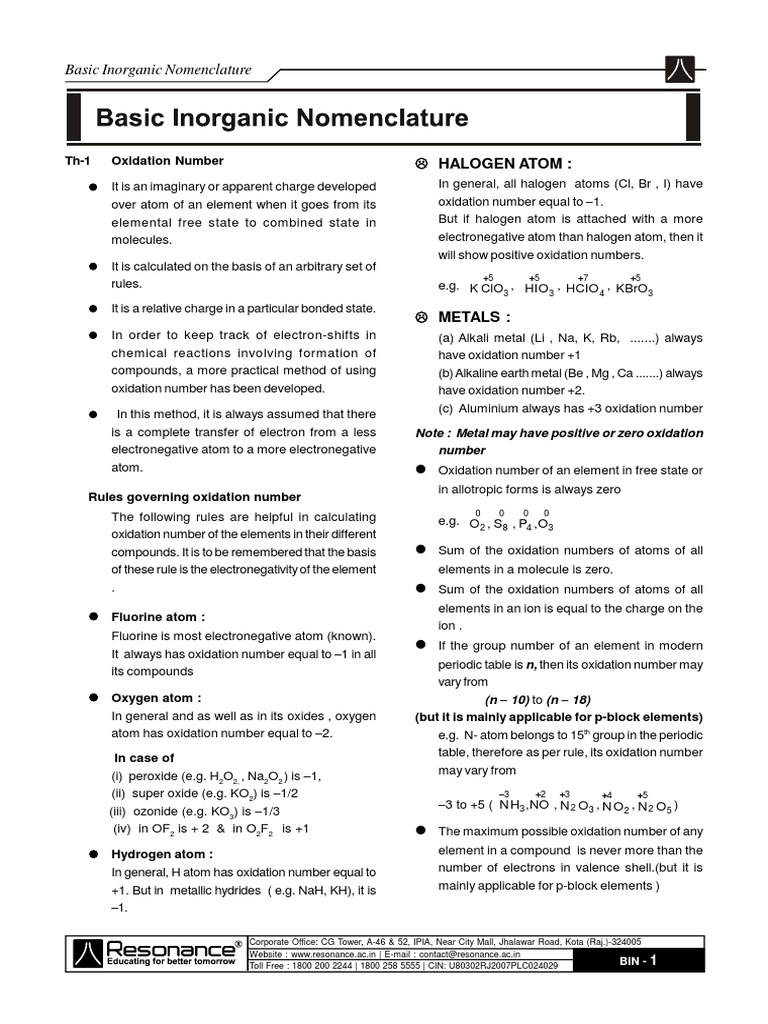 (4469) Sheet Basic Inorganic Nomenclature Theory e | PDF | Acid | Ion