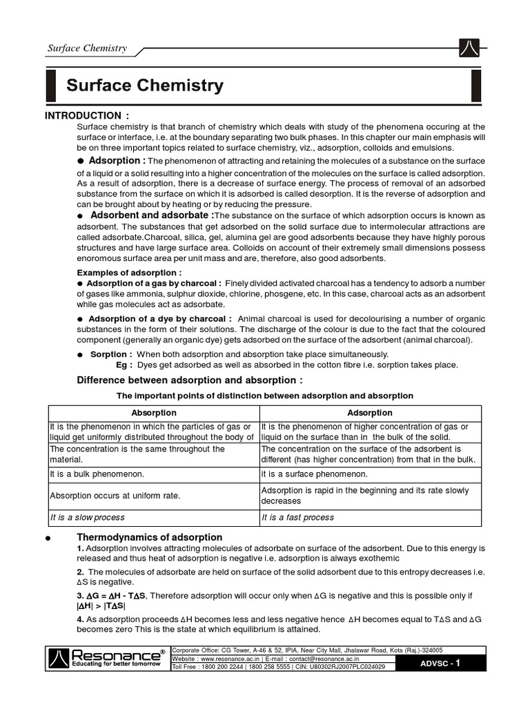 (5403) Sheet Surface Chemistry Theory e | PDF | Adsorption | Catalysis