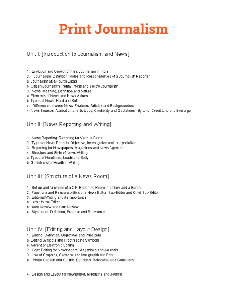 Print Journalism BJMC Notes | PDF | Journalism | News