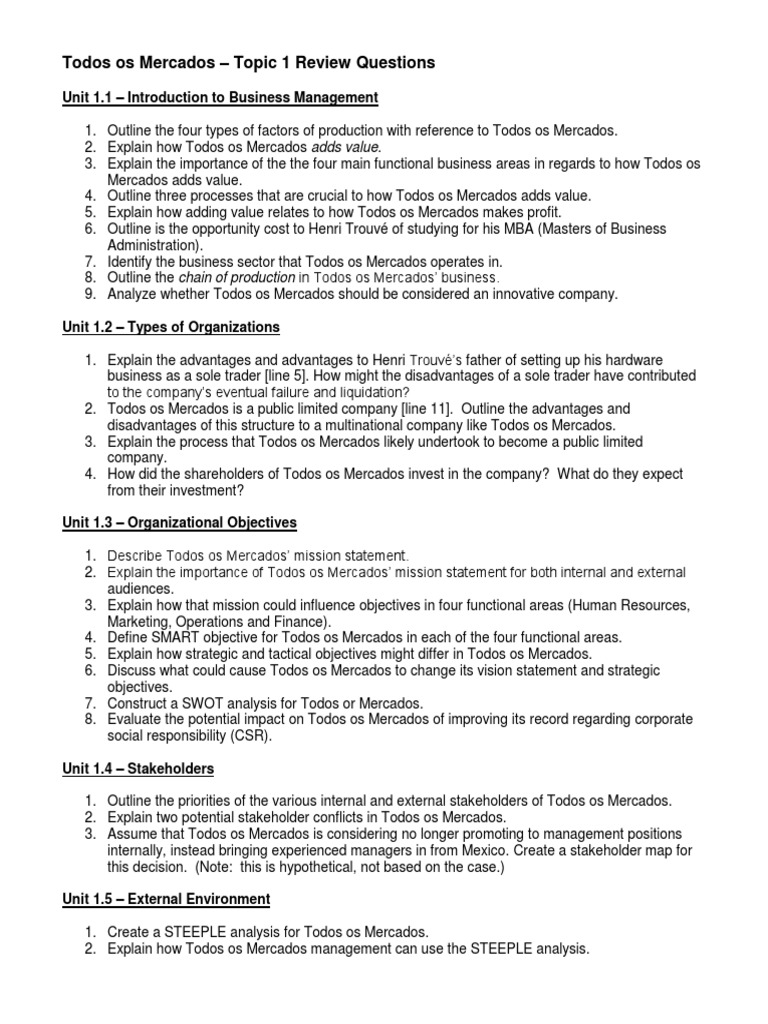 Topic 1 Review Questions | PDF | Stakeholder (Corporate) | Business