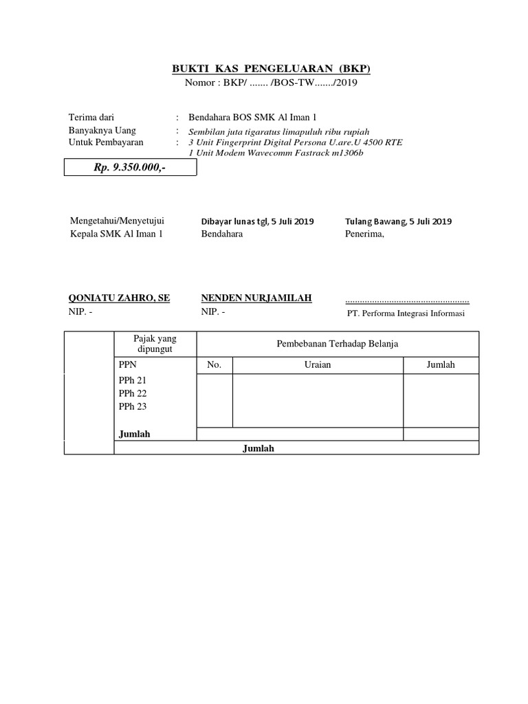 Contoh BKP Bos | PDF