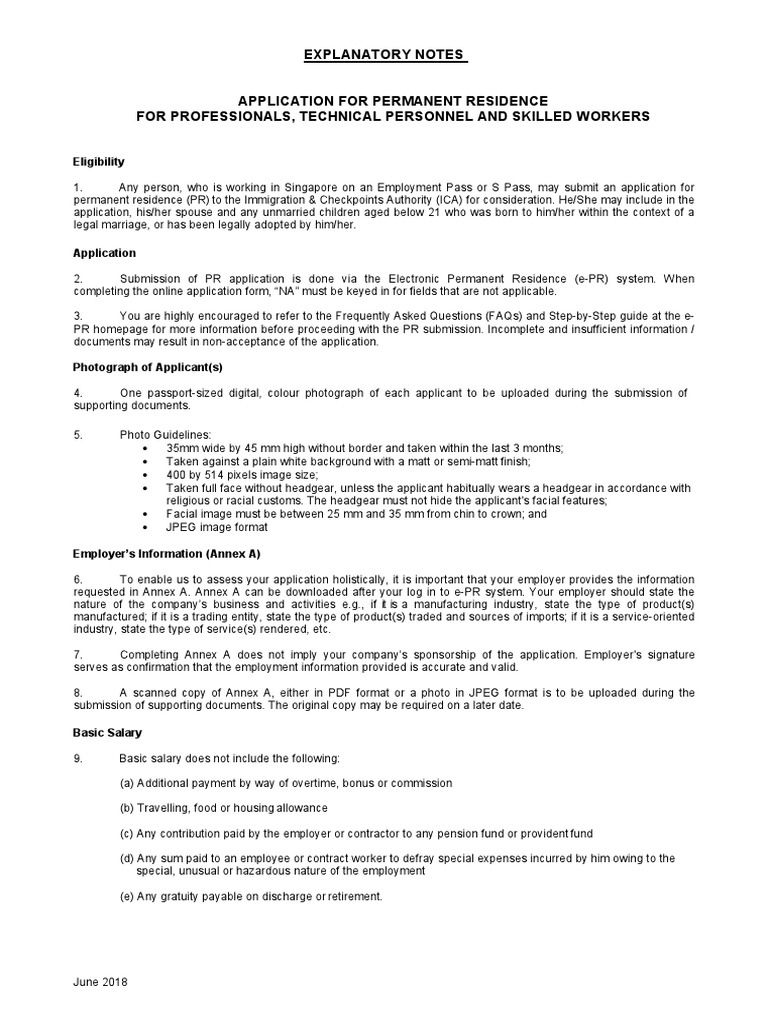 Forms Explanatory Notes and Document List (For Holder of An Employment ...