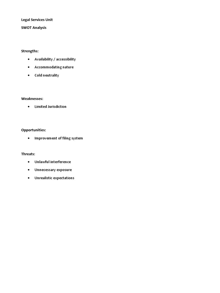 Legal Services SWOT Analysis Overview | PDF | Law