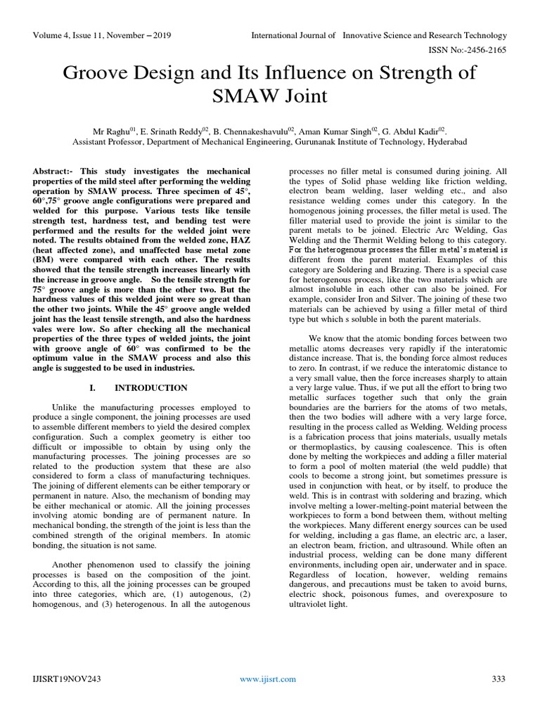 Groove Design and Its Influence On Strength of SMAW Joint | PDF ...