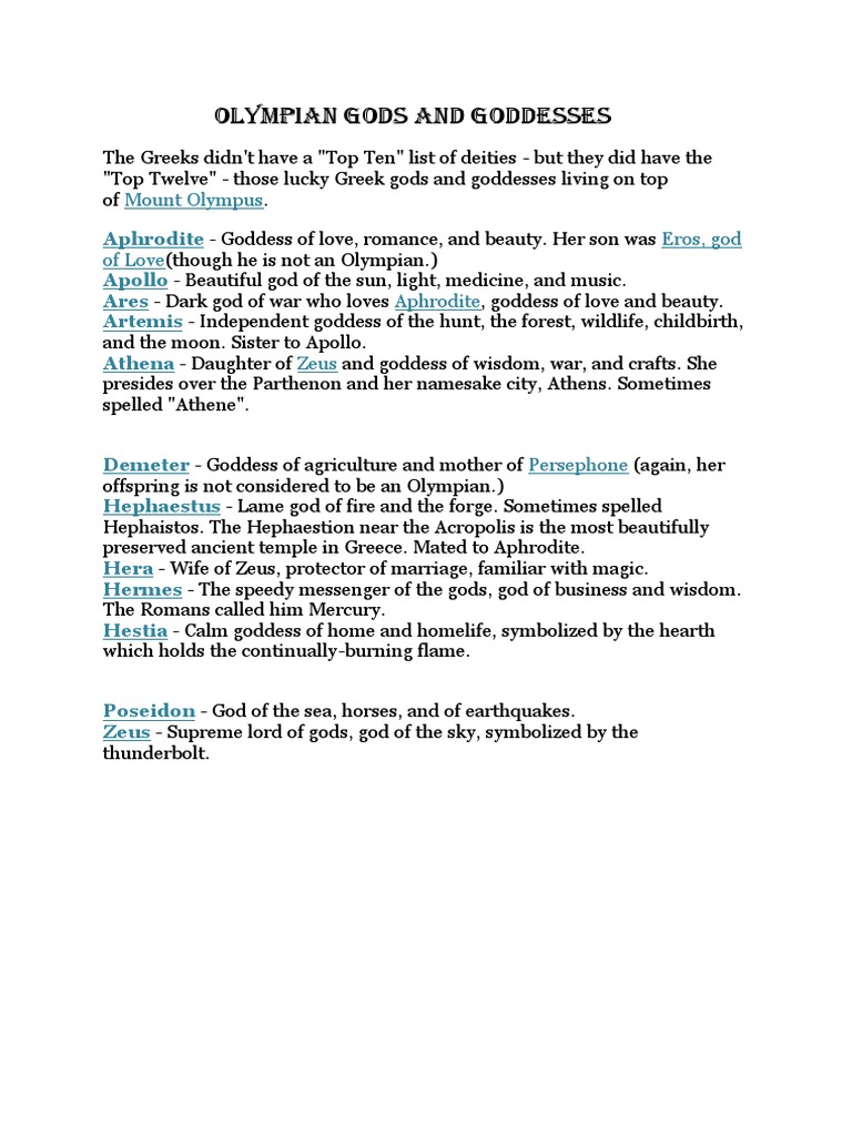 Twelve Olympian Gods and Goddesses | PDF | Twelve Olympians ...