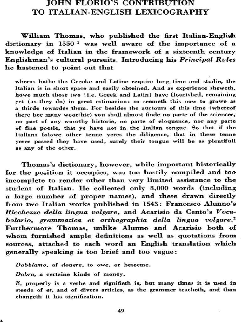 John Florio Contribution To Italian English Lexicography | PDF