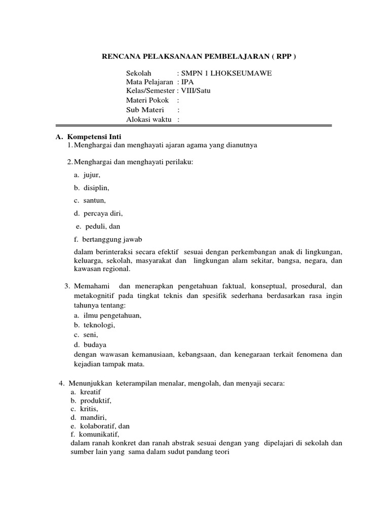 Format RPP Kosong | PDF