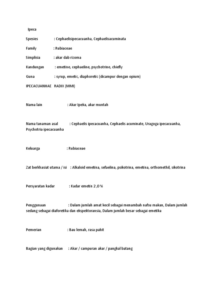 Akar Ipeka: Manfaat dan Penggunaan | PDF