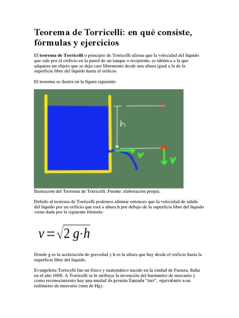 Teorema de Torricelli | PDF | Líquidos | Fuerza