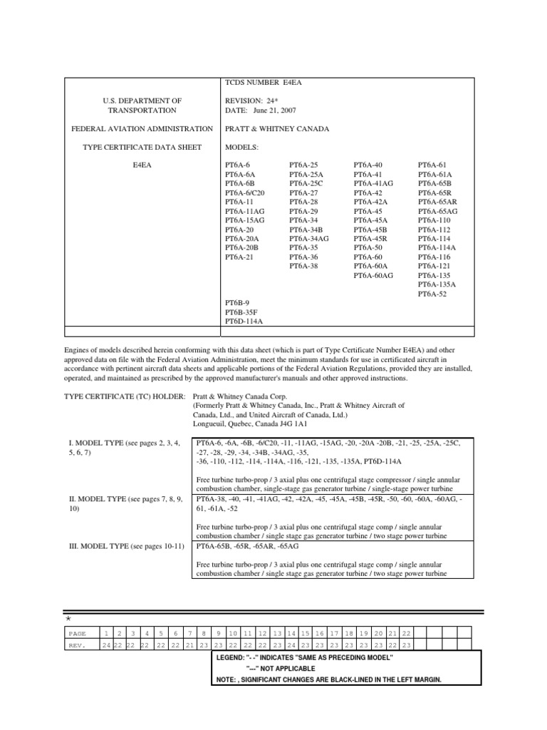 FAA Type Certificate Data Sheet for Pratt & Whitney Canada PT6A Turbo ...