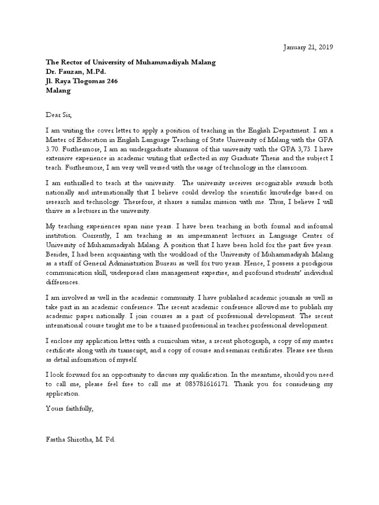 Application Letter | PDF | University | Master's Degree