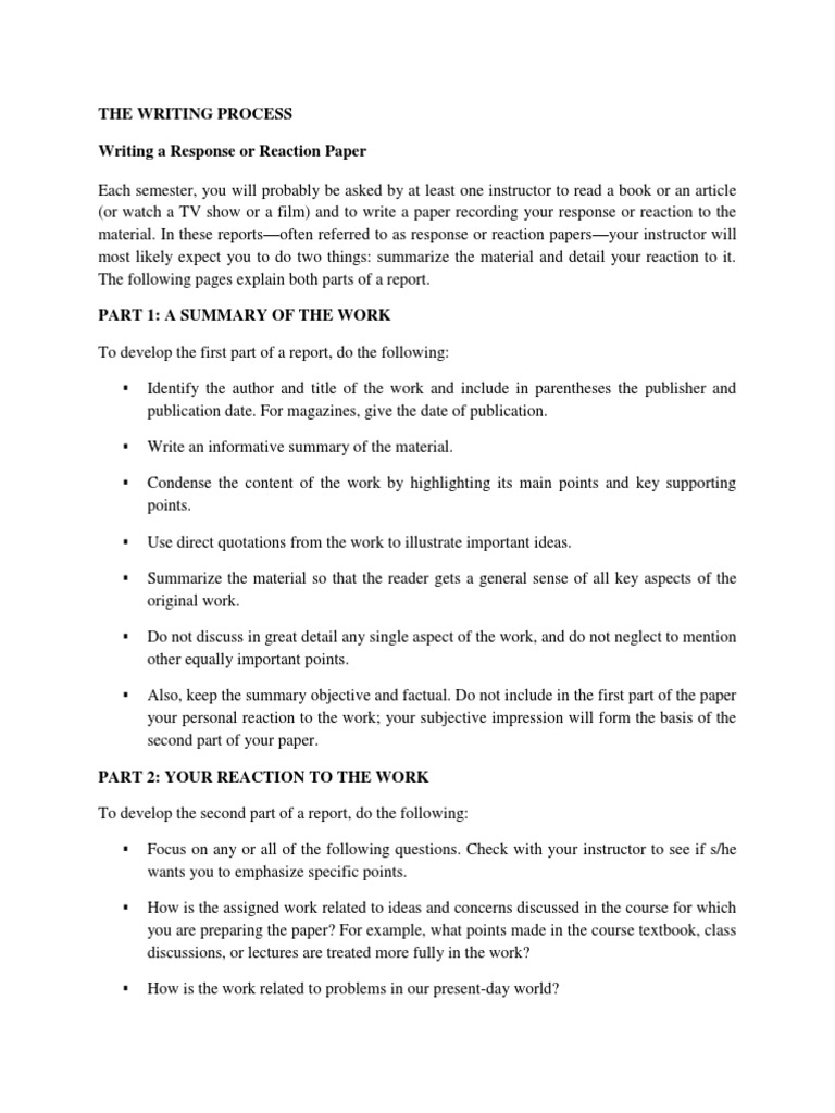 Writing a Reaction Paper Guide | PDF | Psychological Concepts | Cognition