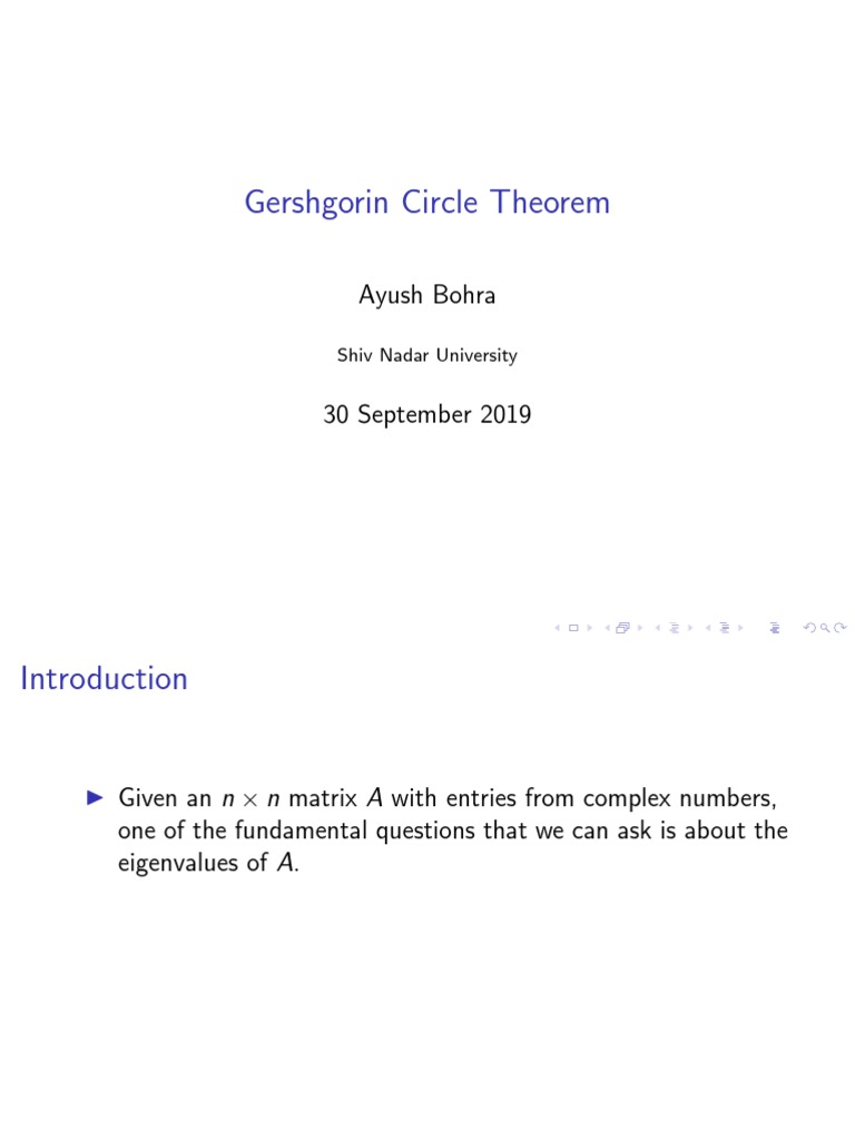 Gershgorin Circle Theorem PDF | PDF | Eigenvalues And Eigenvectors | Matrix Theory