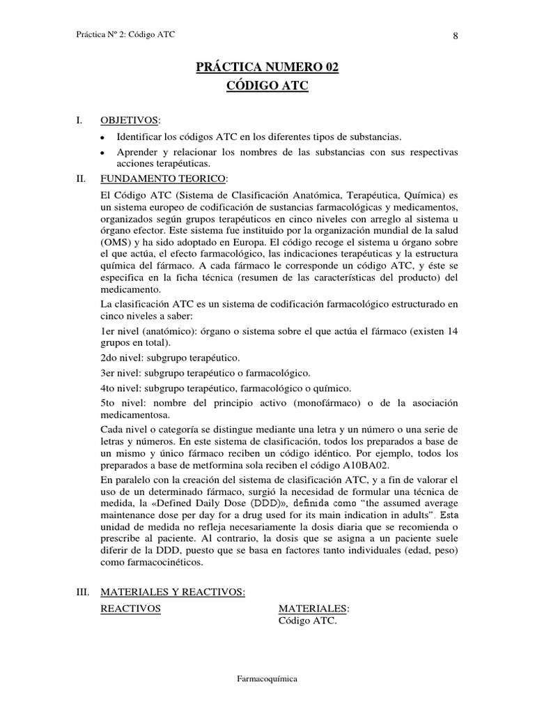 FQ Practica02 Codigo Atc | PDF | Farmacología | Compuestos orgánicos