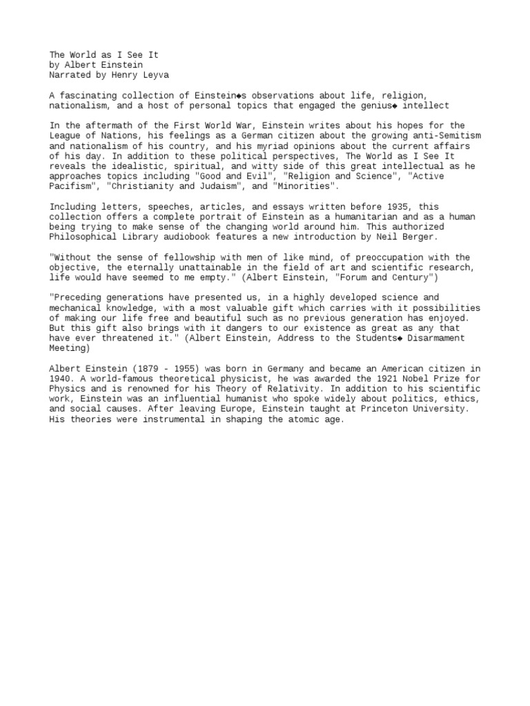 Albert Einstein - The World As I See It | PDF