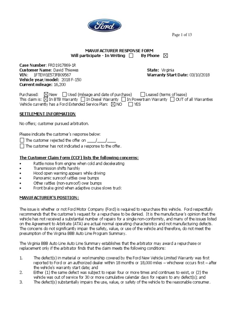 TSB 18-2354 Ford Response | PDF | Vehicles | Ford Motor Company
