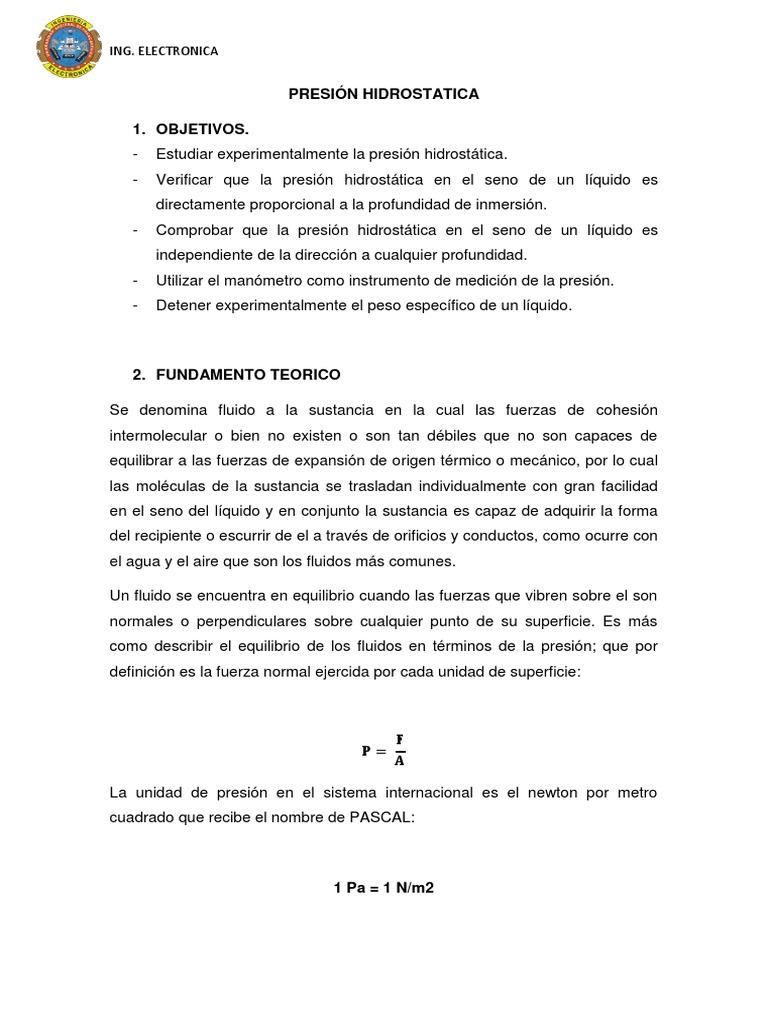 Estudio Experimental de Presión Hidrostática | PDF | Densidad | Presión