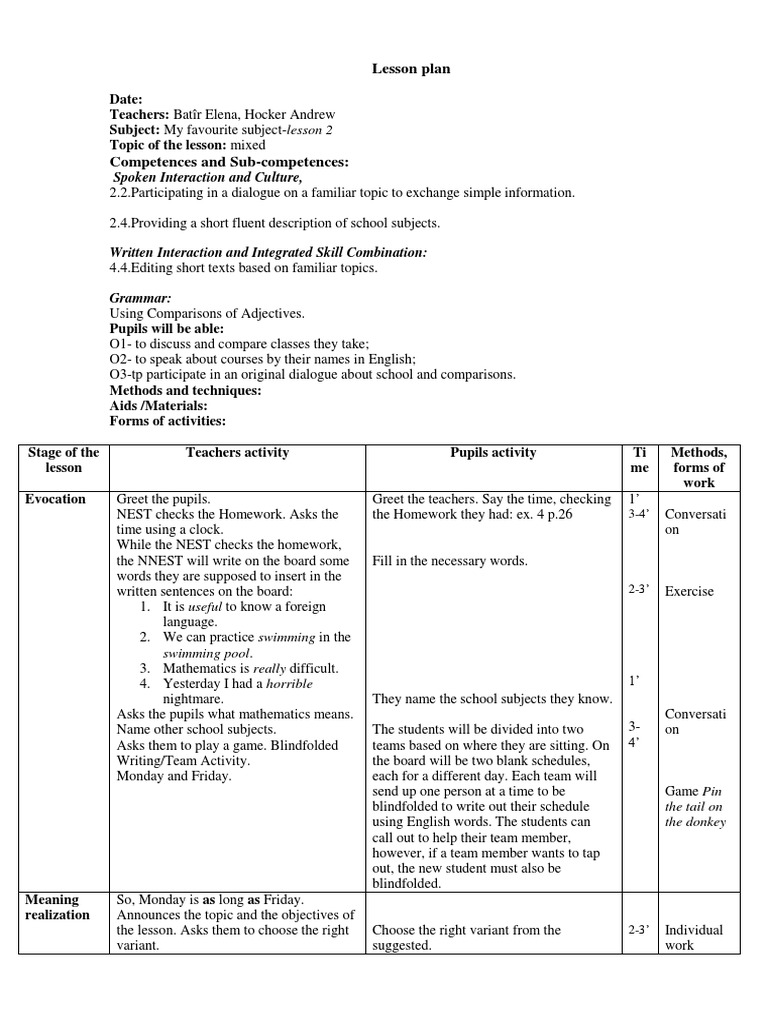 Lesson Plan 7-th Form | PDF | English Language | Homework