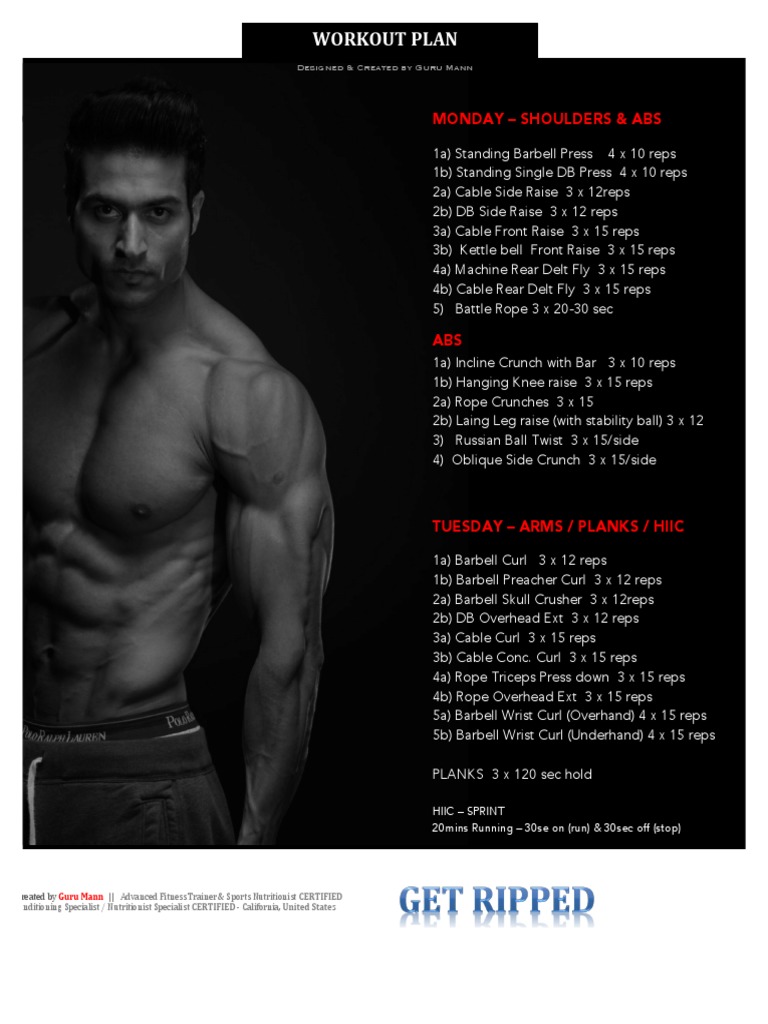 GET RIPPED Workout Plan by Guru Mann PDF | Download Free PDF | Weight ...