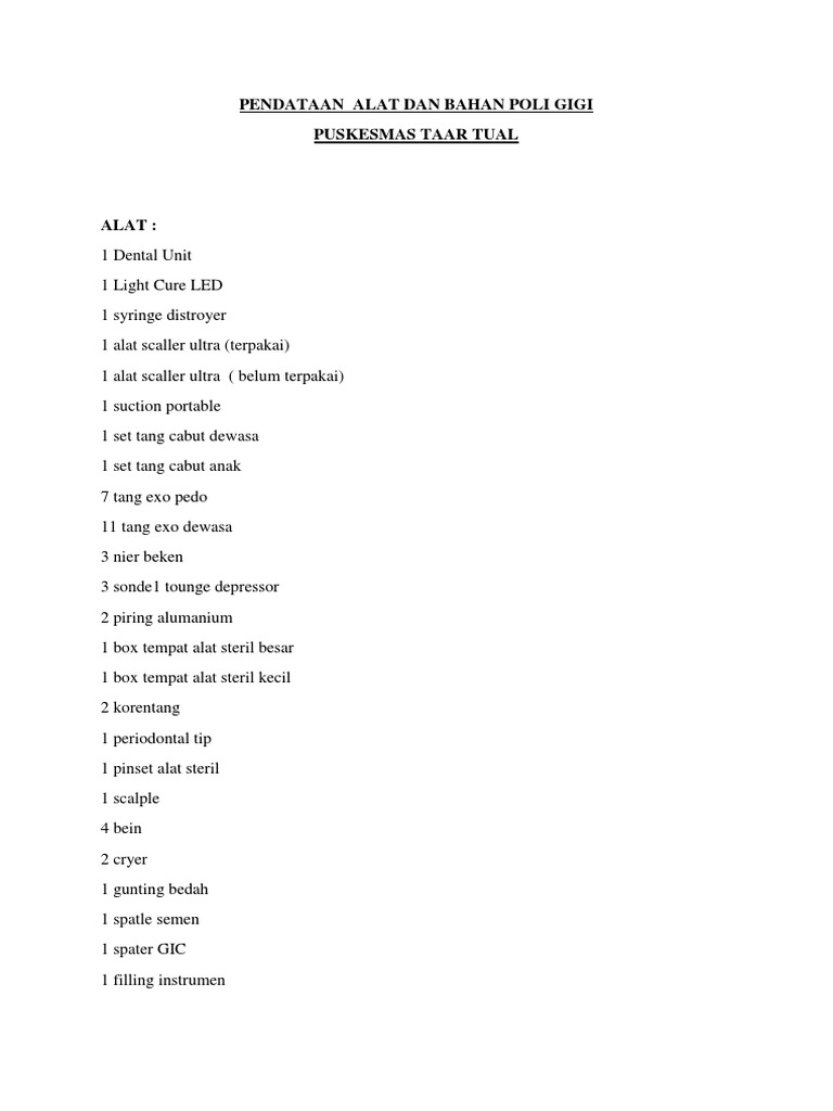 Dental Equipment Inventory Taar Clinic | PDF | Cooking, Food & Wine ...