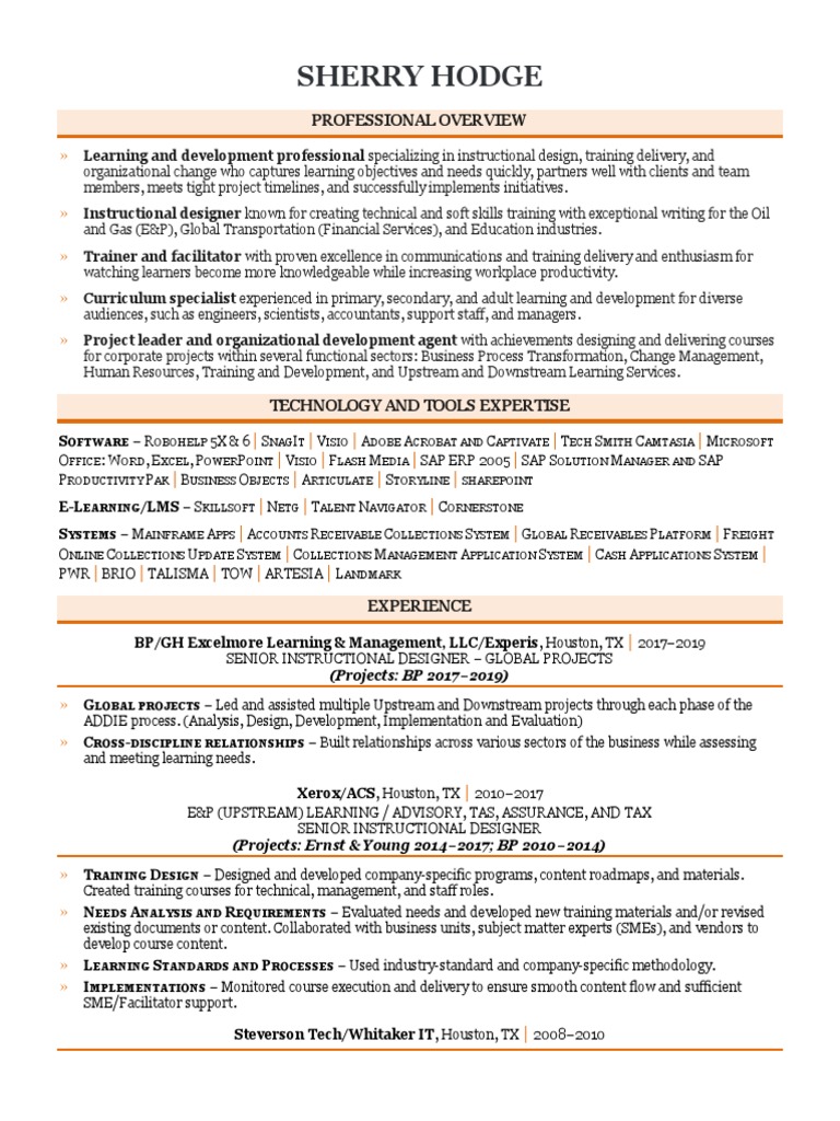 Hodge Sherry Resume Cuin7374 | PDF | Instructional Design | Educational ...