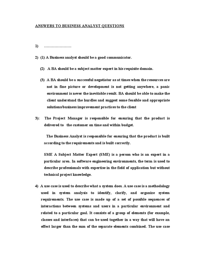 Answers To Business Analyst Questions | PDF | Use Case | System