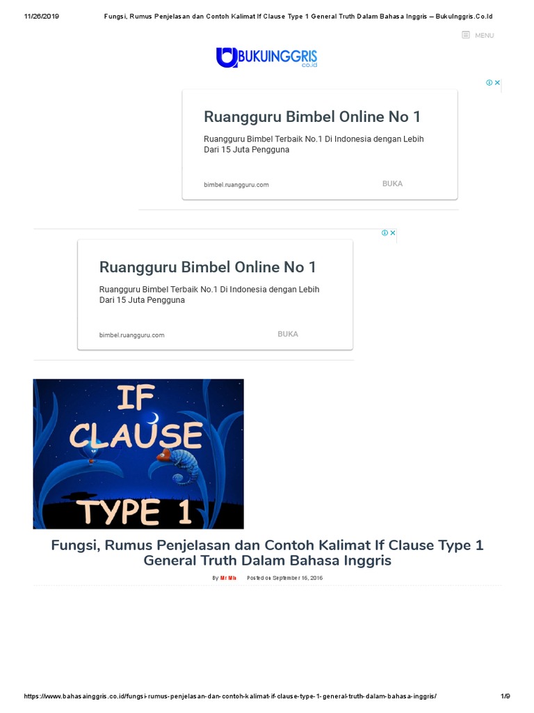 Fungsi, Rumus Penjelasan Dan Contoh Kalimat If Clause Type 1 General ...