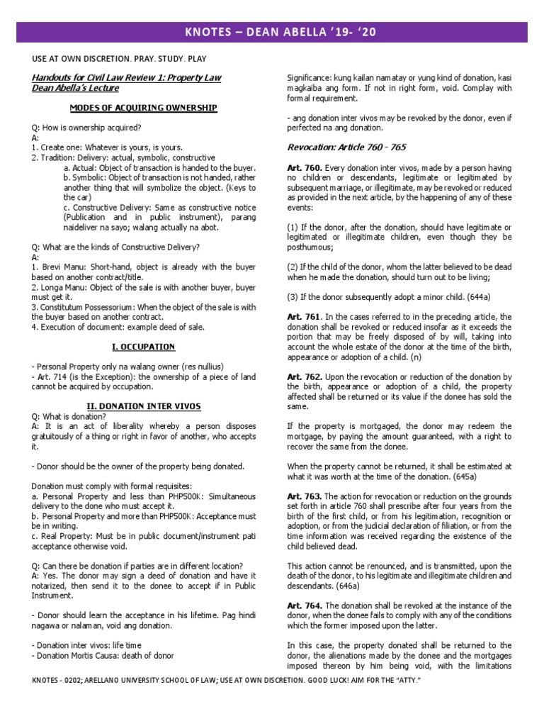 KNOTES - Wills Dean Abella (R1) | PDF | Will And Testament | Inheritance