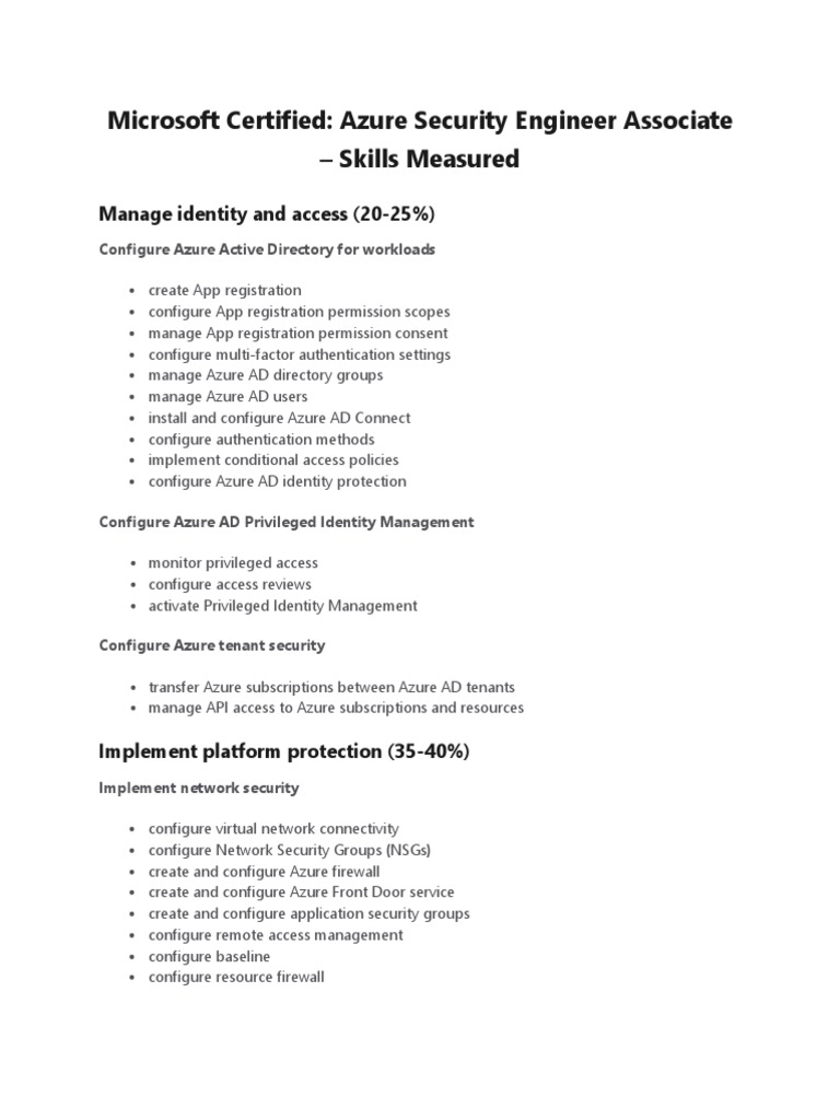 Microsoft Certified Azure Security Engineer Associate Skills Measured ...