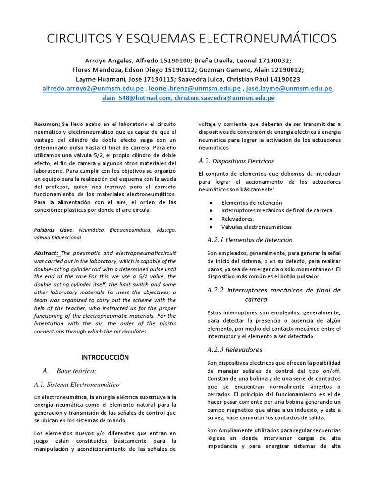 Informe de Electroneumatica | PDF | Solenoide | Neumática