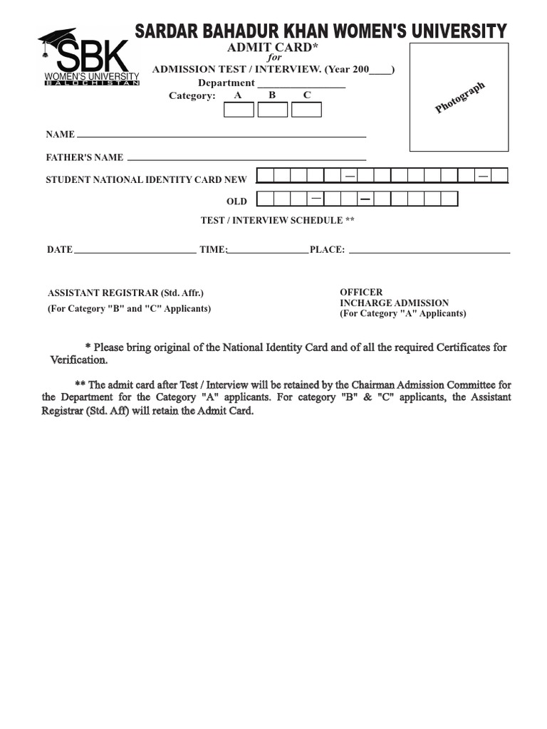 Admission Form | PDF | University And College Admission | Bachelor Of ...