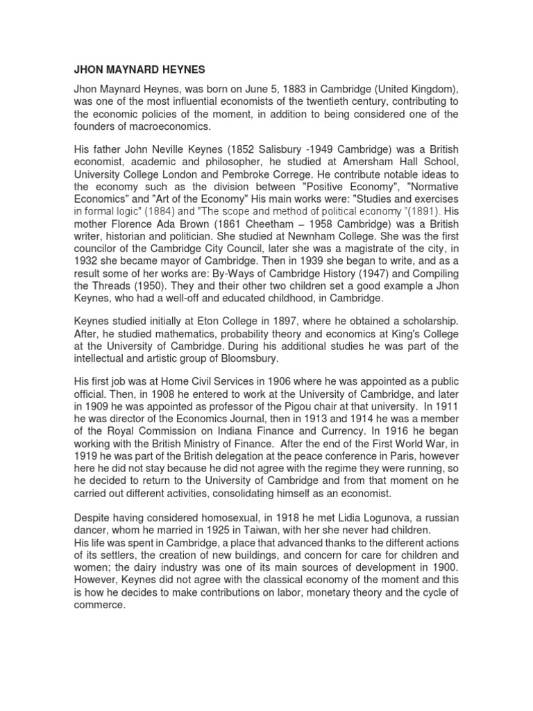 Jhon Maynard Heynes | PDF | John Maynard Keynes | Economics