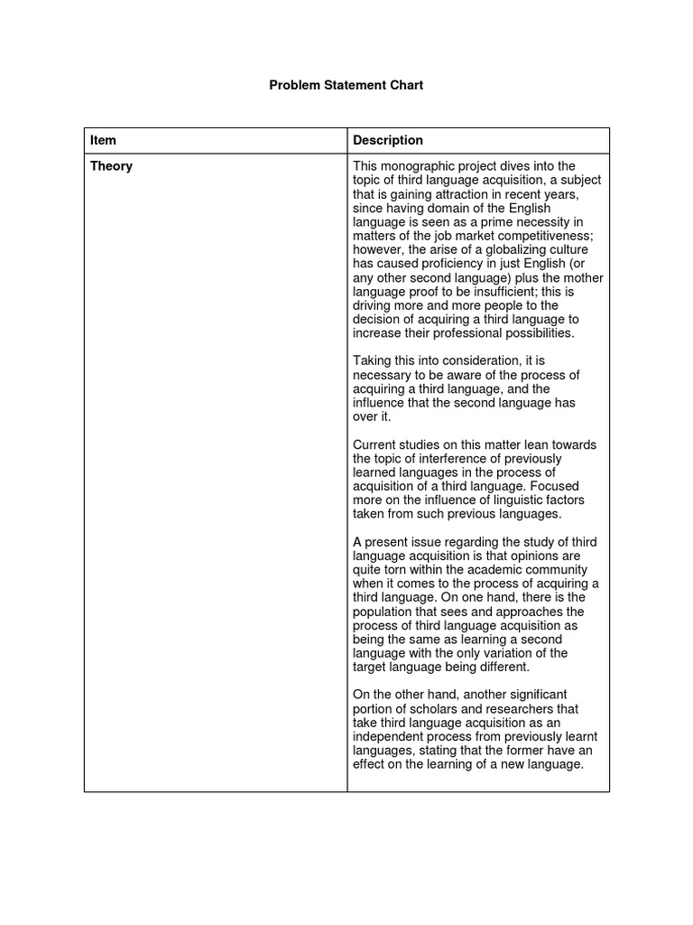 Statement of The Problem Chart | PDF | Language Acquisition | Second ...