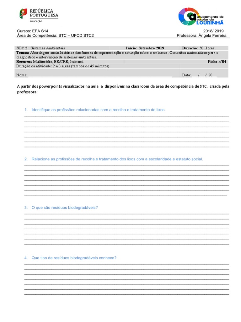 STC2 Ficha04 | PDF | Reciclagem | Desperdício