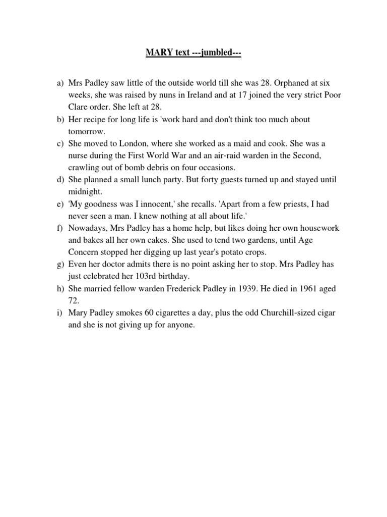 MARY - Paragraphs Jumbled | PDF